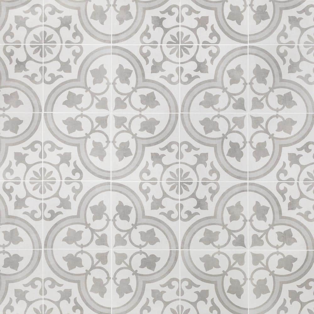 Ivy Hill Tile Sintra Silver Ornate Encaustic 4 in. x 0.39 in. Matte ...