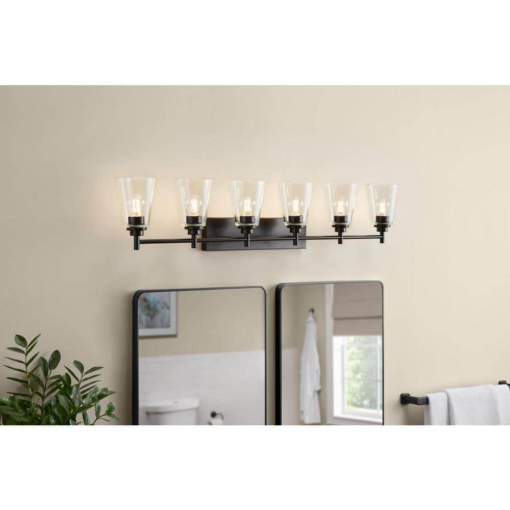 Hampton Bay Wakefield 48.5 in. 6-Light Matte Black Modern Vanity Light ...