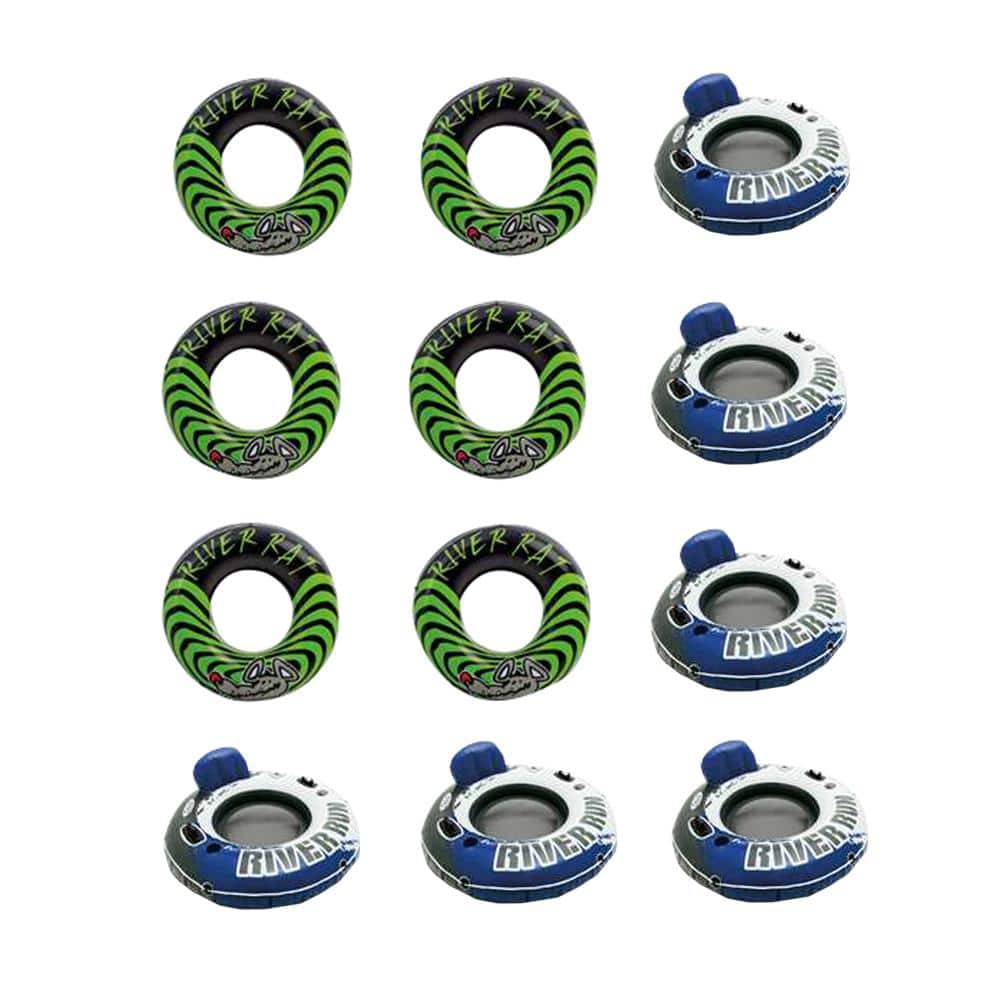 Intex River Rat 48 in. Inflatable Pool Tube (6-Pack) and River Run Tube ...
