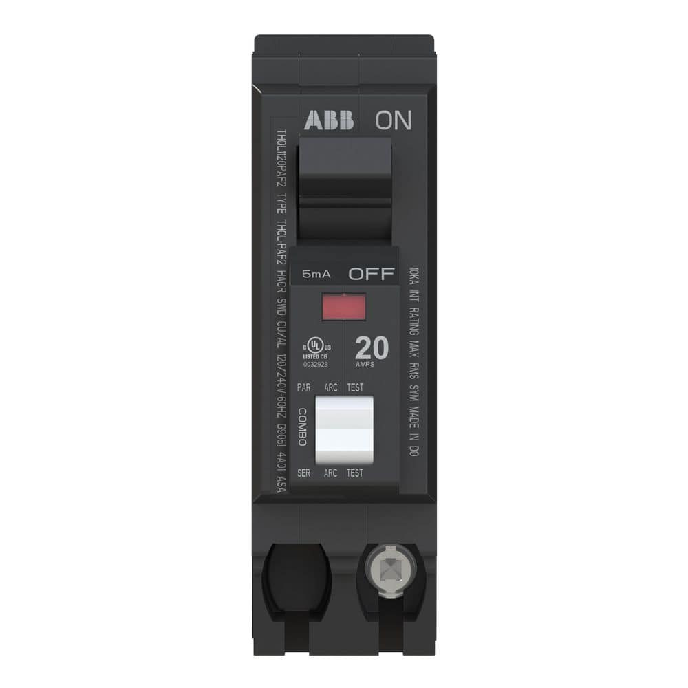 ABB 20 Amp 1 in. Single Pole Combination Arc Fault Plug-On Neutral Circuit Breaker ...