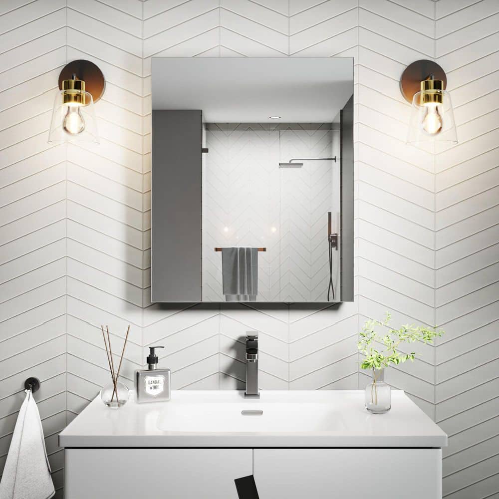 EAKYHOM 20 in. W x 24 in. H Small Rectangular Silver Aluminum Recessed ...