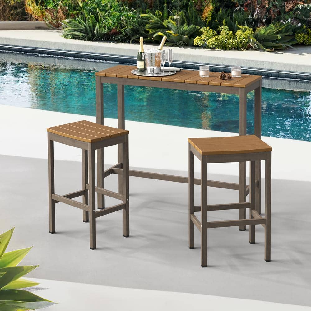 LUE BONA 45 in. W Brown Outdoor Bar Table HDPS Material Rectangular ...