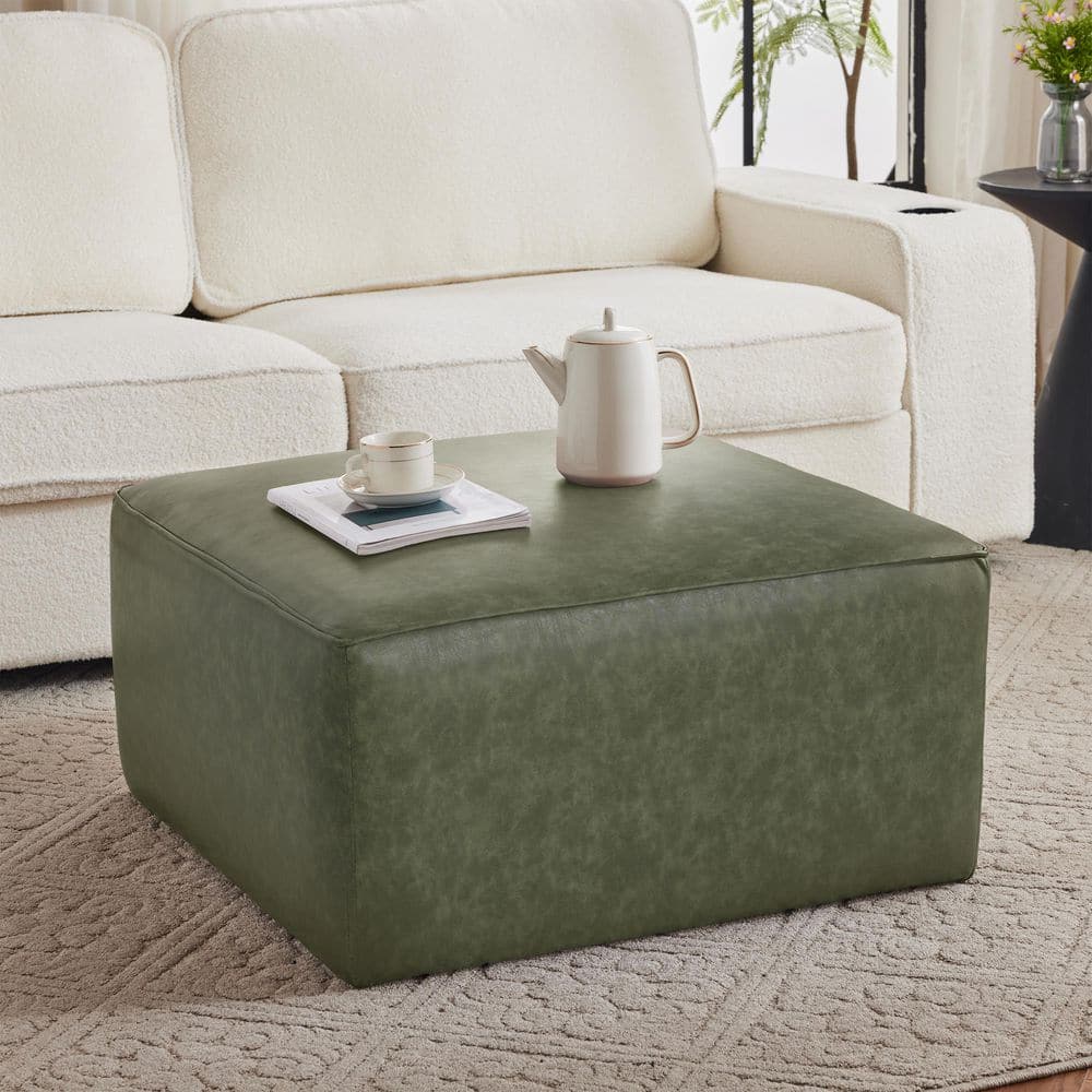 Harper & Bright Designs Green 30 in. PU Faux Leather Square Modern ...