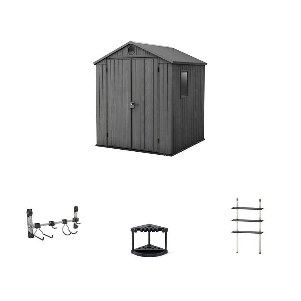 Keter Darwin 6 ft. x 6 ft. Resin Shed, Black Shed Hook Hanger, 22 in ...