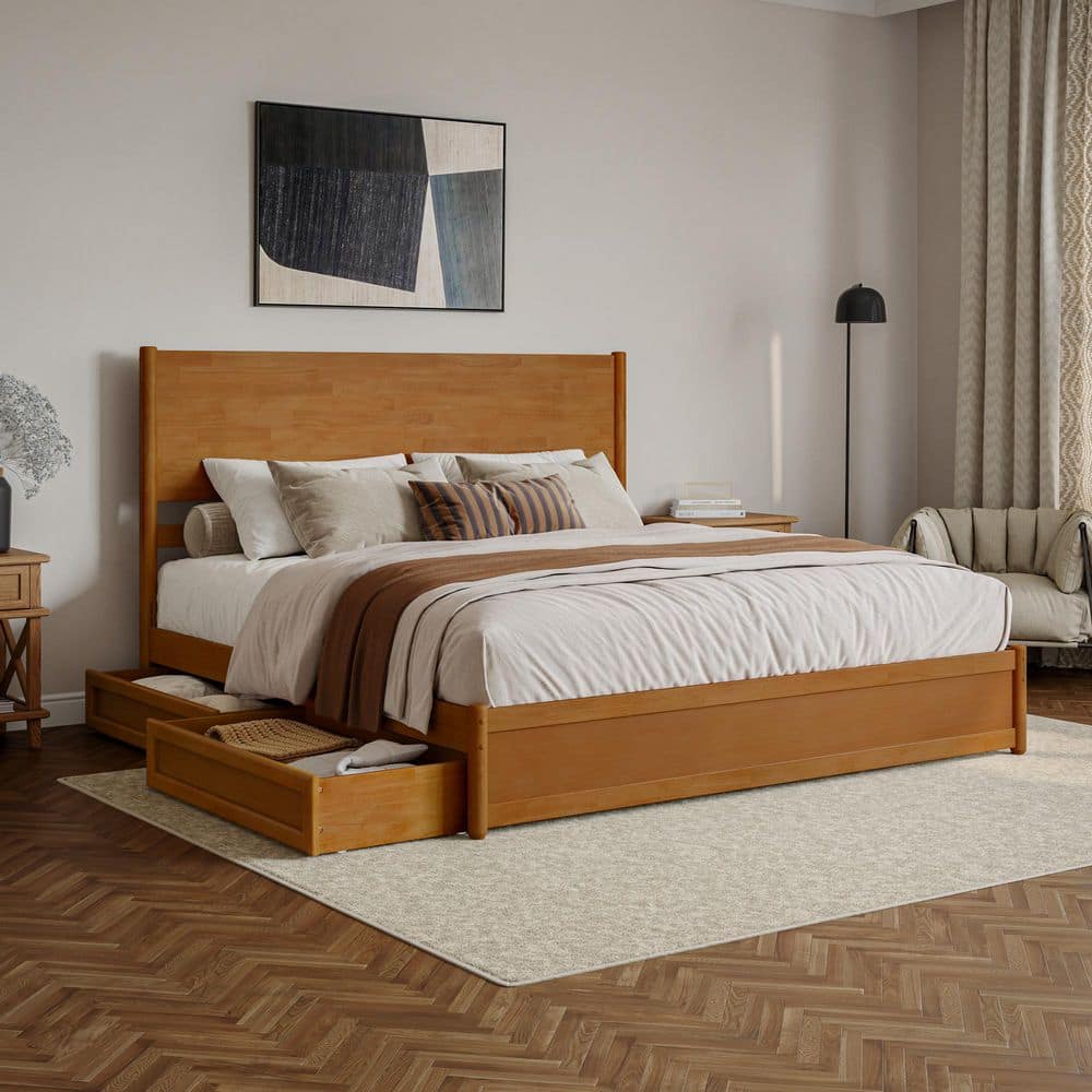 AFI Ronan Light Toffee Natural Bronze Wood Frame King Platform Bed with ...