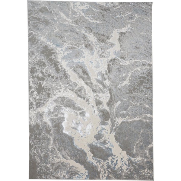 HomeRoots 4 ft. x 6 ft. Gray and Ivory Abstract Area Rug 2000513075 ...