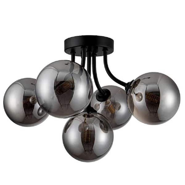5-Lights Glass Flush Mount Light Sputnik Light Fixture Bathroom Ceiling ...