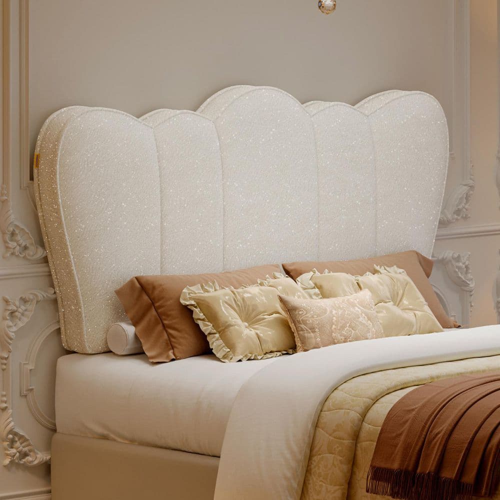 PINMOCO Plush Ivory Crown Fabric Headboard Upholstered Headboard with ...