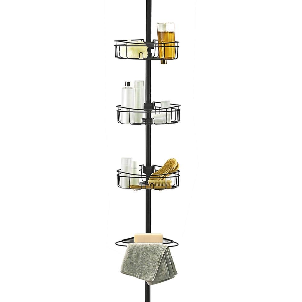 Utopia Alley 4 Tier Tension Pole Corner Shower Caddy with 3 Baskets and Soap Tray Shelf, 96 in ...