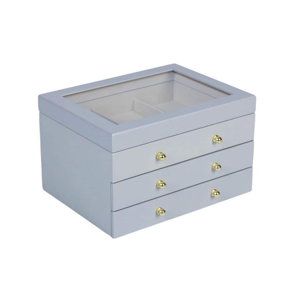 Glass Lift Top 2 Drawer Gray Jewelry Box 6137-LG - The Home Depot