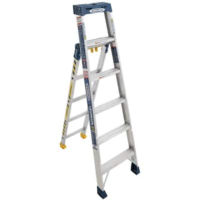 Werner LEANSAFE 8 ft. Fiberglass Leaning Step Ladder with 300 lb. Load ...