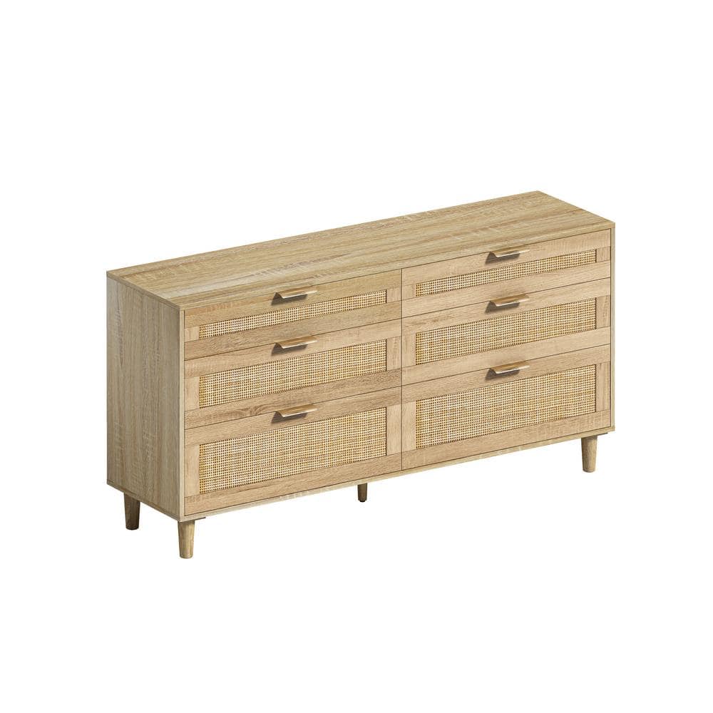 Tahanbath 6-Drawer Rattan Dresser with Metal Handles & Wood Legs for ...
