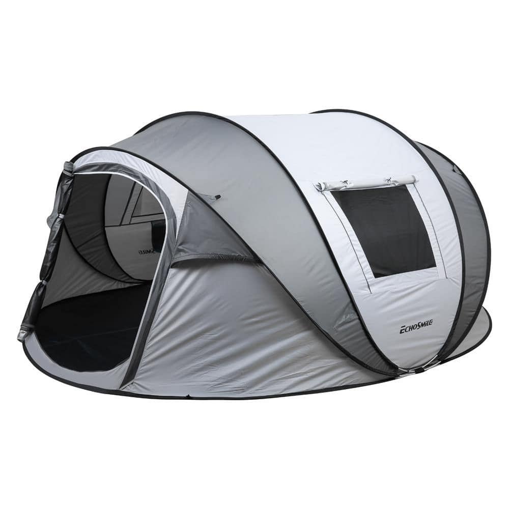 Otryad 10 ft. x 7 ft. Gray Pop Up Camping Tent, 5-8 Person Portable ...