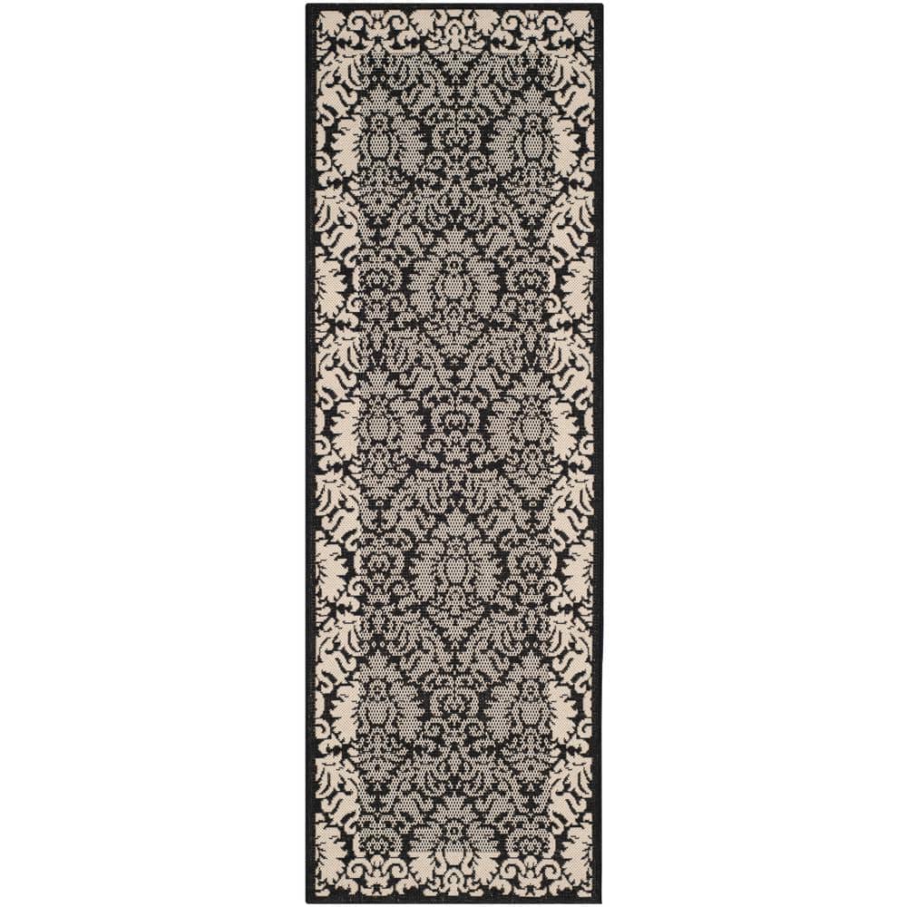 SAFAVIEH Courtyard Black/Sand 2 ft. x 7 ft. Floral Indoor/Outdoor Patio ...