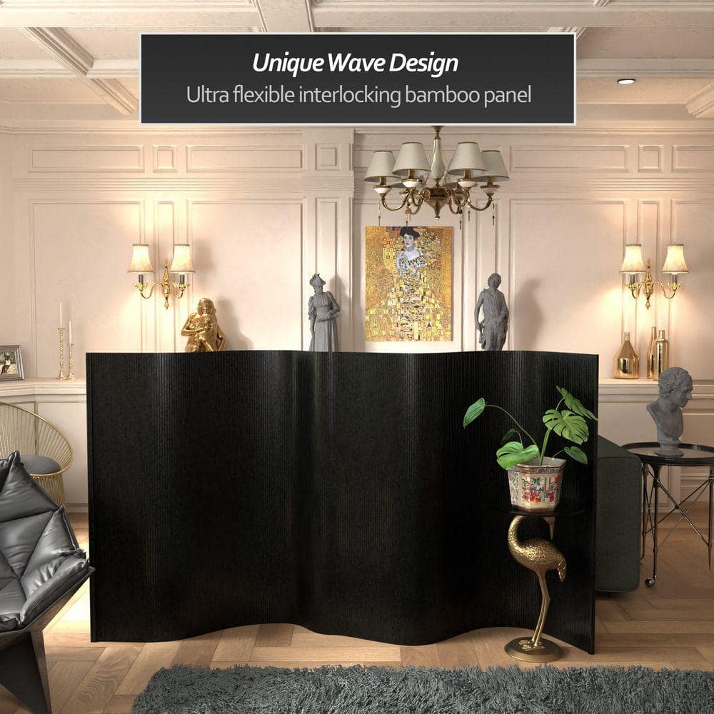 RED LANTERN Bamboo Wave 48 in. Black Room Divider BF-4WAVE-BLK - The ...