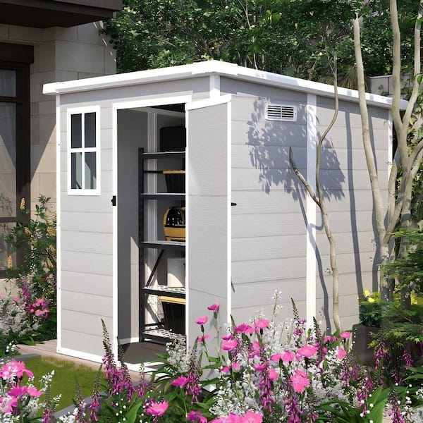 36 sq ft. 6 ft. W x 6 ft. D Gray Resin Outdoor Storage Shed with Floor ...