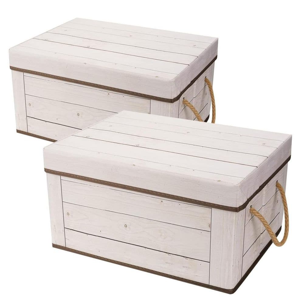 Decorative Storage Boxes Beige 11.8 in x 7.9 in Fabric and Cardboard ...