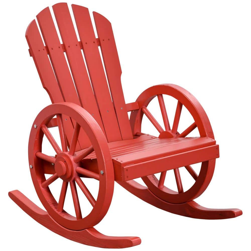 FORCLOVER Rustic Wood Outdoor Rocking Chair with Wheel Arms in Red ASC ...