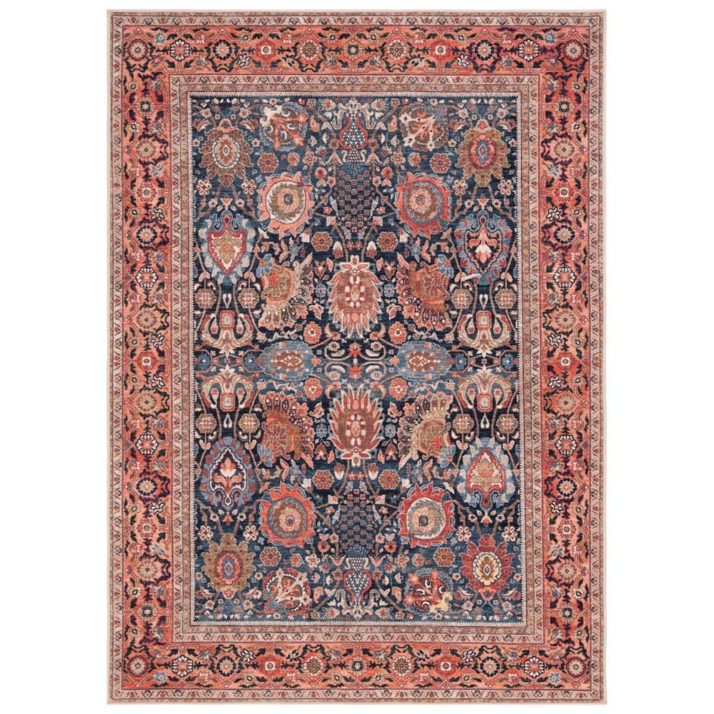 SAFAVIEH Journey 4 ft. x 6 ft. Navy/Rust Beige Machine Washable Ornate ...
