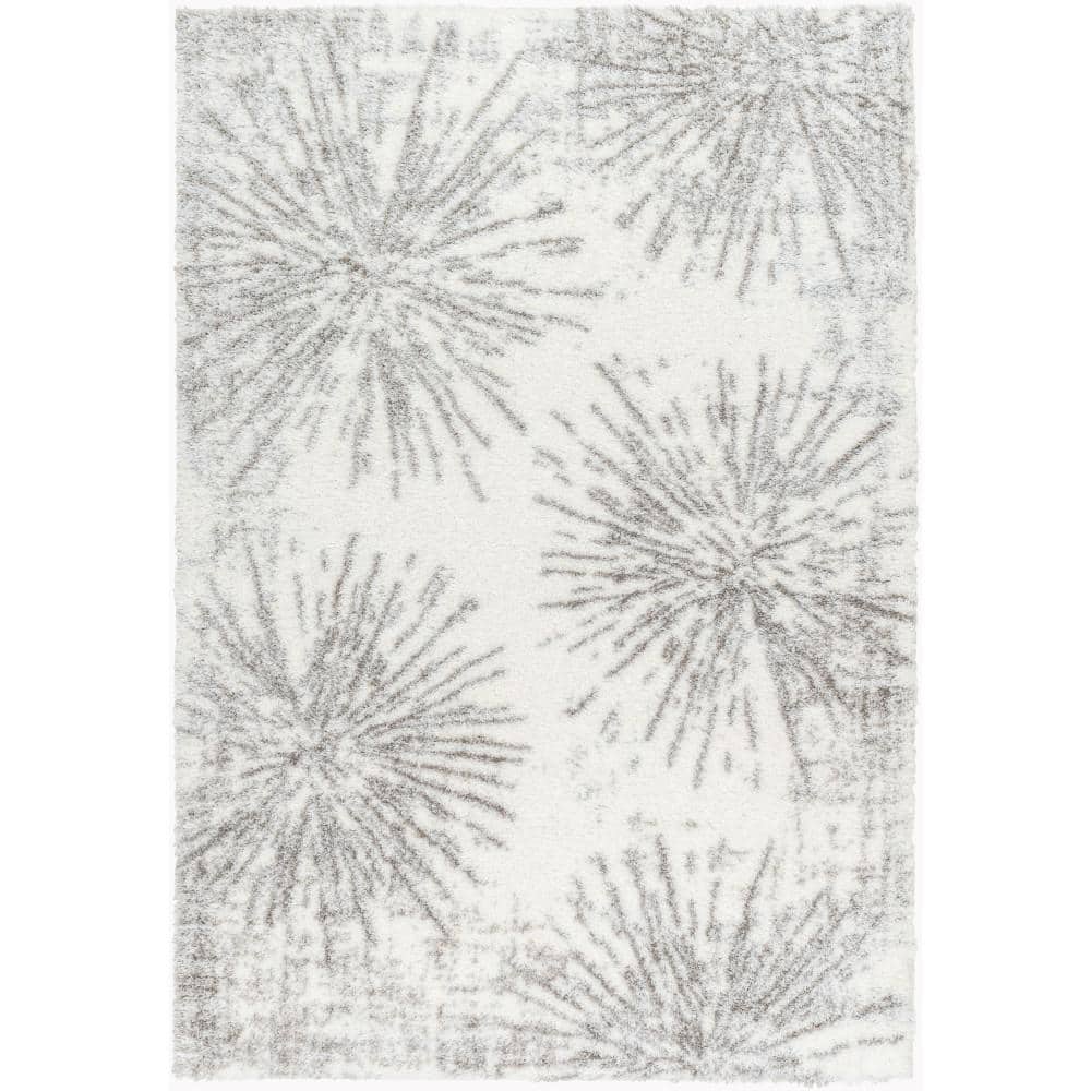 Livabliss Cloudy Shag Gray Floral and Botanical 7 ft. x 9 ft. Indoor ...