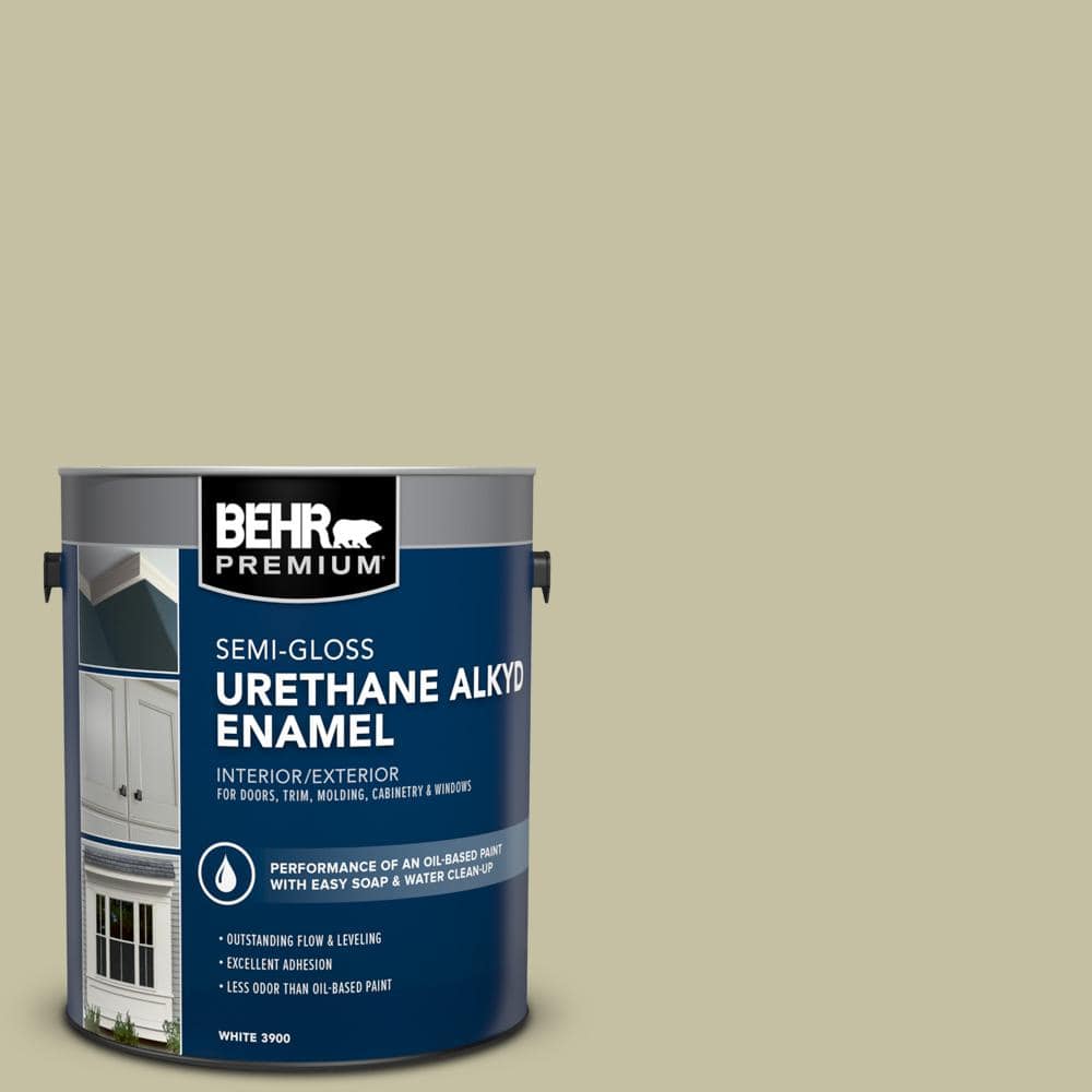 BEHR PREMIUM 1 gal. #S350-3 Washed Olive Urethane Alkyd Semi-Gloss ...