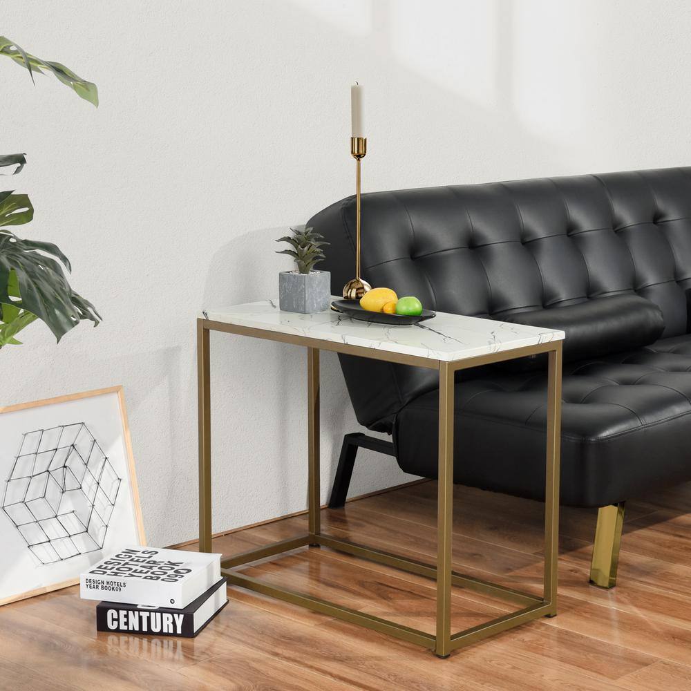 Homy Casa Adria 28 in. Rectangular White Faux Marble Table Top End ...