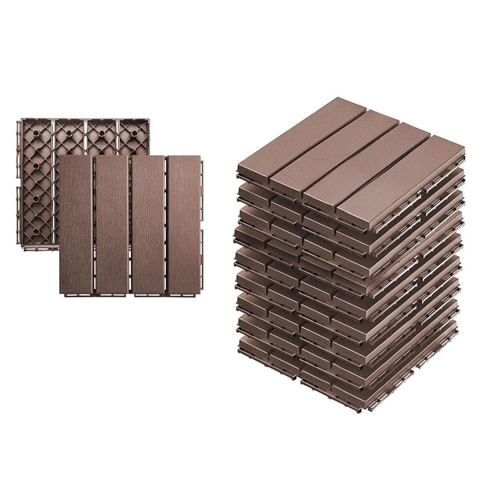 Afoxsos 1 ft. x 1 ft. Plastic PVC Interlocking Deck Tiles All Weather ...