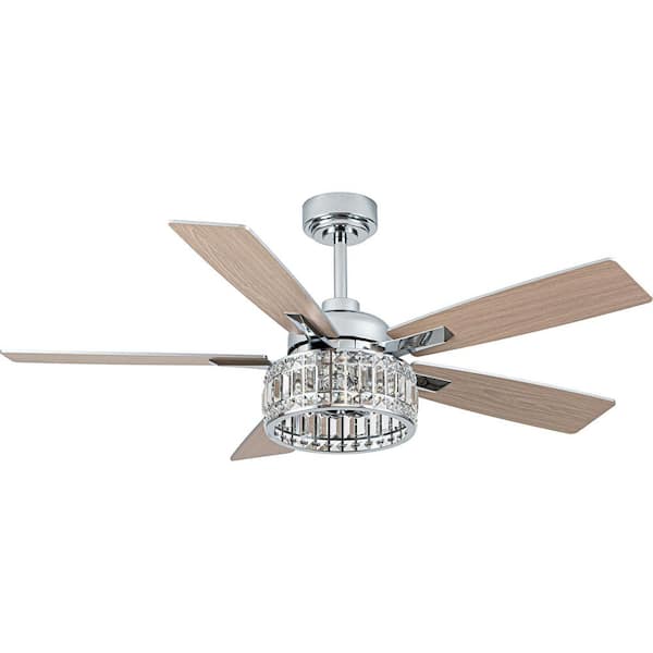 Oaks Aura Birch 52in.Modern Elegant Silent Chrome Glam Crystal Ceiling ...