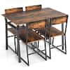 Costway 5-Piece Brown Wood Top Dining Table Set Industrial Rectangular ...