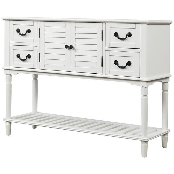 FORCLOVER 45.3 in. White Rectangle Wood Console Table Sideboard with ...