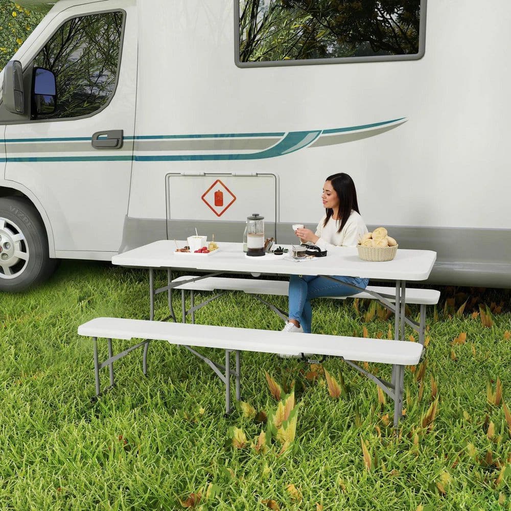 70.87 in. Black Rectangle Iron, 6 ft. 3-Piece Portable Folding Picnic ...