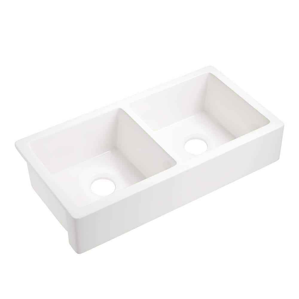 FUNKOL 37 in. Undermount Ceramic 2-Compartment Commercial Kitchen Sink ...