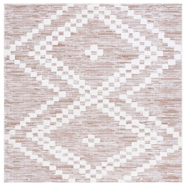SAFAVIEH Alamo 7 ft. x 7 ft. Taupe/Ivory Diamond Chevron Square Area ...