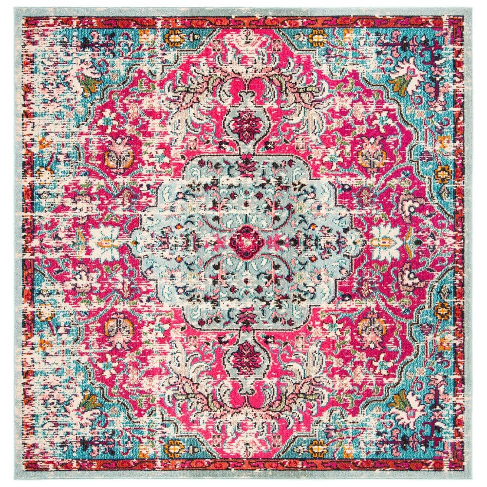 SAFAVIEH Madison Fuchsia/Teal 8 ft. x 8 ft. Border Geometric Floral ...
