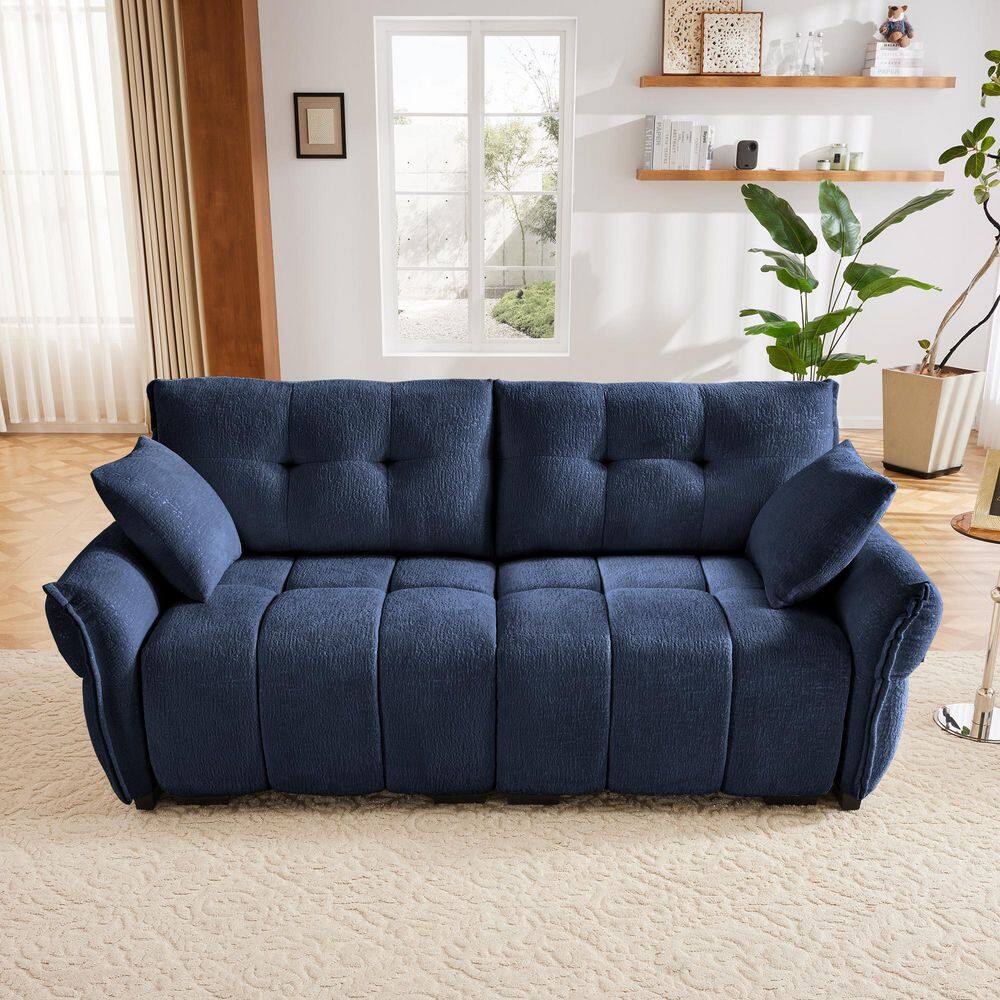 Homy Casa WOTY 79 in. Rolled Arm Chenille 2-Seater Tufted Rectangle ...