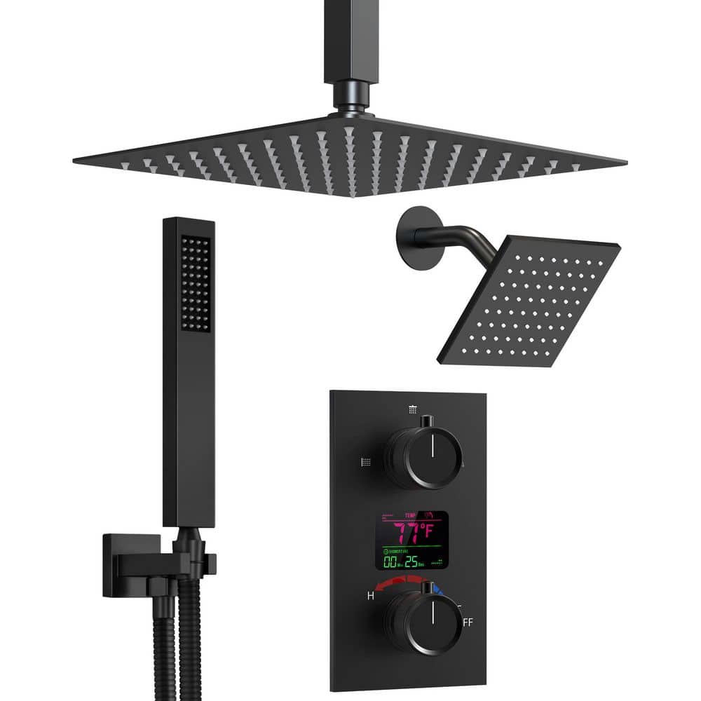 GRANDJOY Smart Temperature Shower Kits 3-Spray Dual Ceiling Mount 12 in ...
