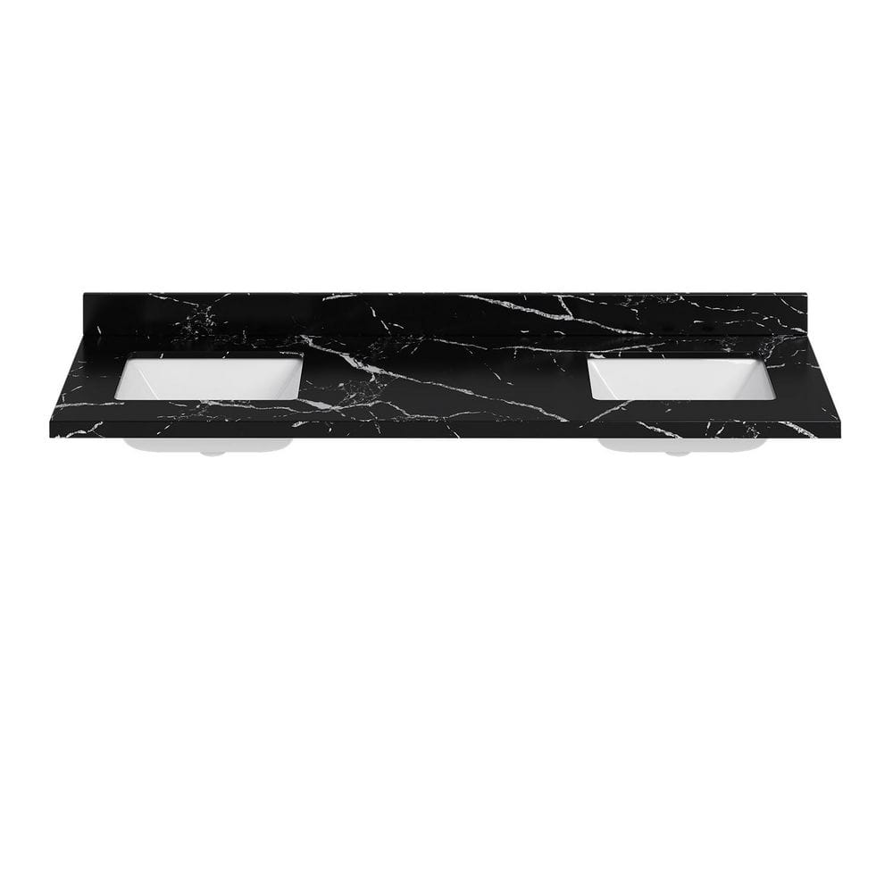 ARIEL 72 in. W x 22 in. D Nero Black Quartz Bathroom Vanity Top w/ 1.5 ...