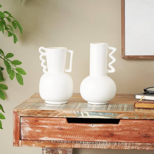 Litton Lane White Ceramic Decorative Vase with Varying Shapes and Wavy ...