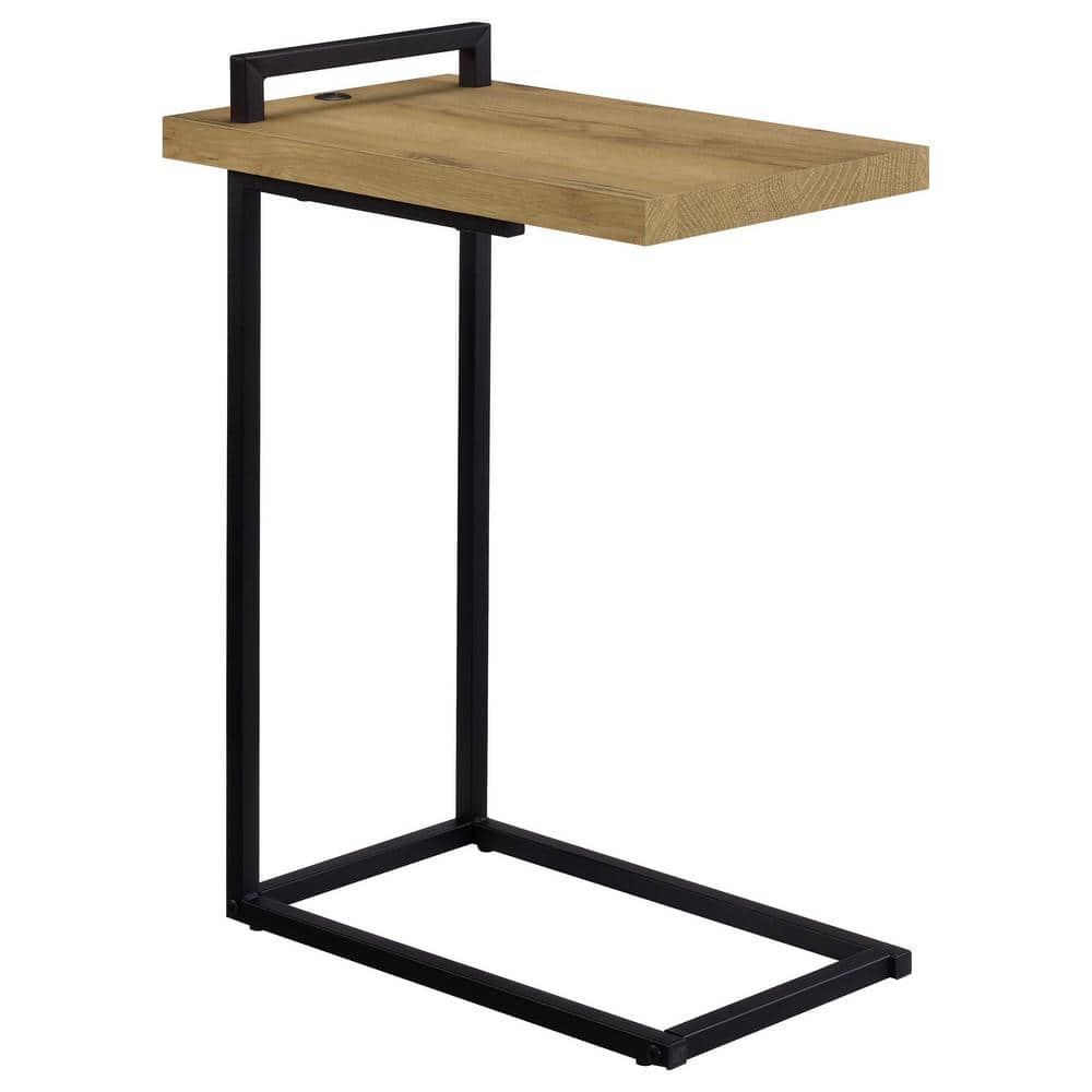 Coaster 11.5 in. Golden Oak and Black C-Shaped Wood Accent Table with ...
