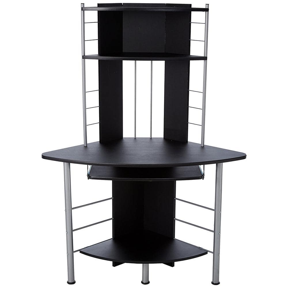 HOMCOM 44.5 in. Black Wooden Corner Computer Desk with Keyboard Tray ...