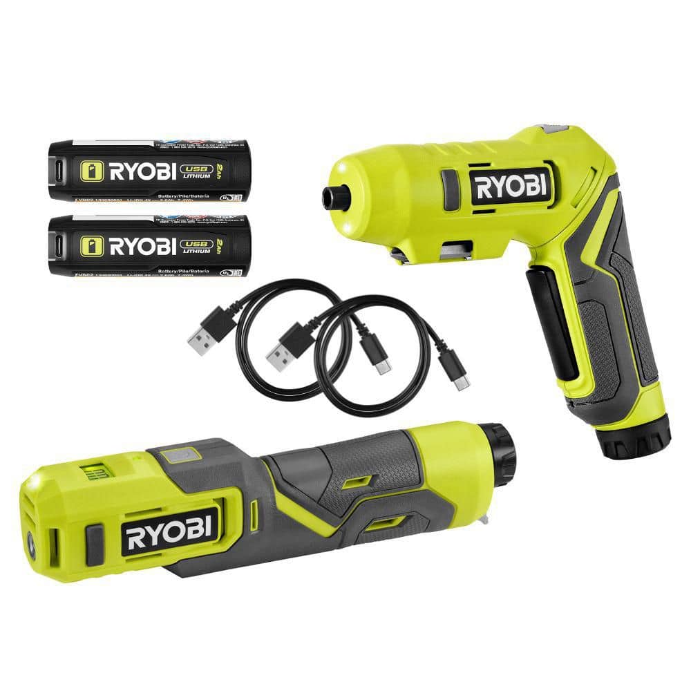 RYOBI USB Lithium 2-Tool Combo Kit with Screwdriver, Inflator, (2) 2.0 ...
