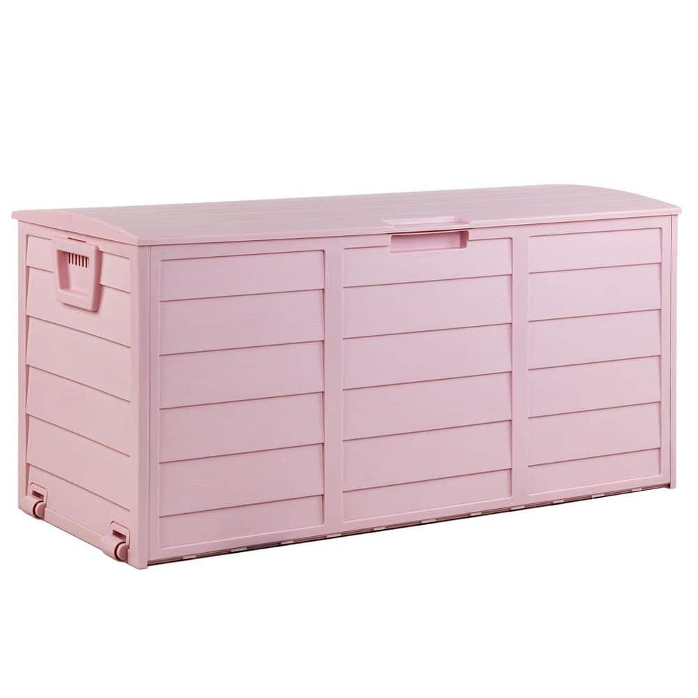 Karl home 75 Gal. Plastic Pink Storage Deck Box with Wheels for Indoor ...