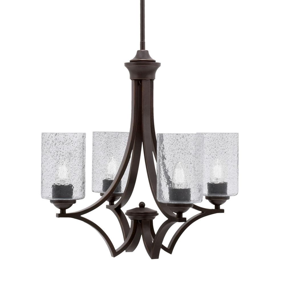 Clevelend 4-Light Dark Granite Round Chandelier with 4 in. Smoke Bubble Glass Shades, No bulbs ...