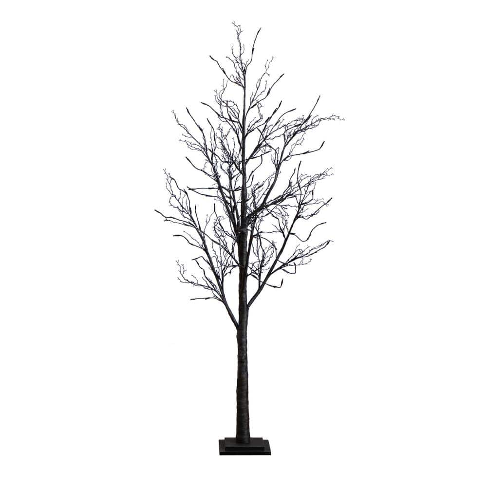 Nearly Natural 6 ft. Artificial Halloween Black Twig Tree Pre-Lit with ...