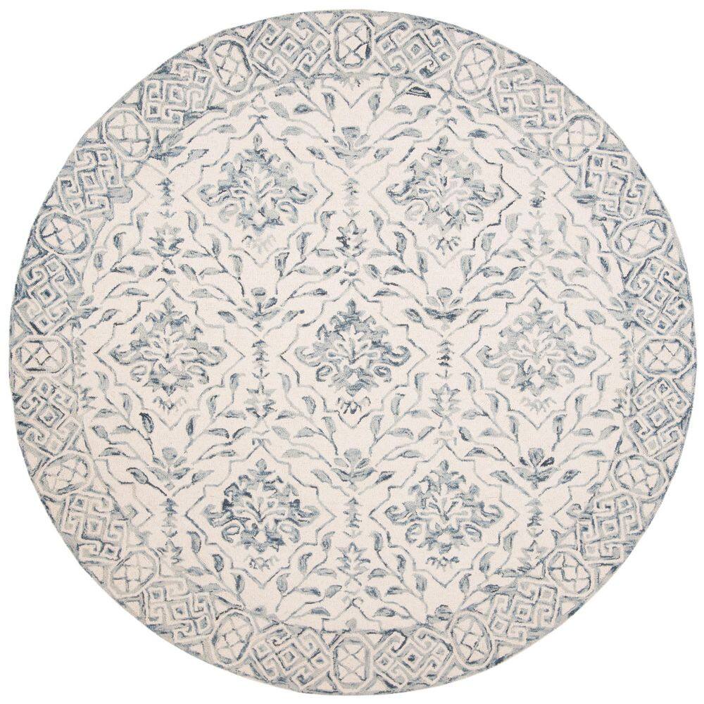 SAFAVIEH Dip Dye Blue/Ivory 7 ft. x 7 ft. Border Floral Medallion Round ...
