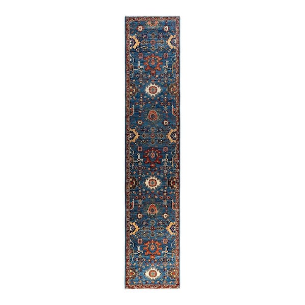 Chloe & Olivia Home Serapi Blue 3 x 14 Tribal Wool Indoor Runner Rug ...