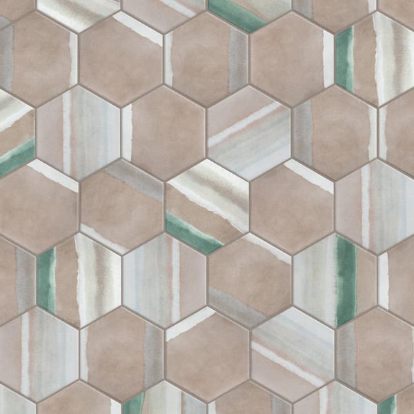 Merola Tile Matter Hex Canvas Taupe Green 7-7/8 in. x 9 in. Porcelain ...
