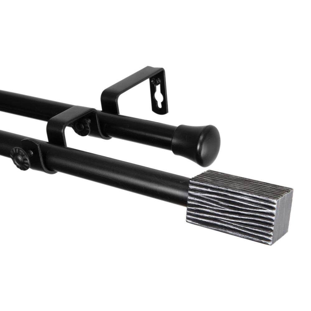 Rod Desyne 66 in. - 120 in. Black Telescoping Double Curtain Rod Kit ...