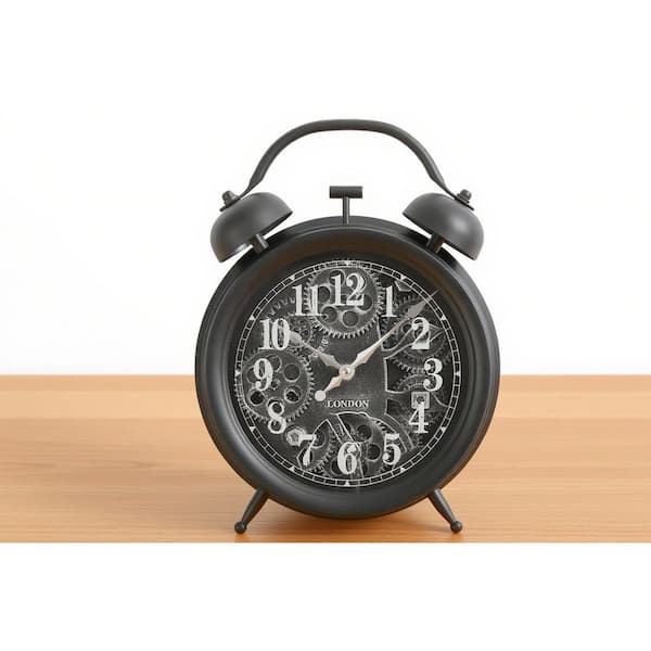 12 in. Round Transitional Black Analog Table Clock CKJY2809-B - The ...