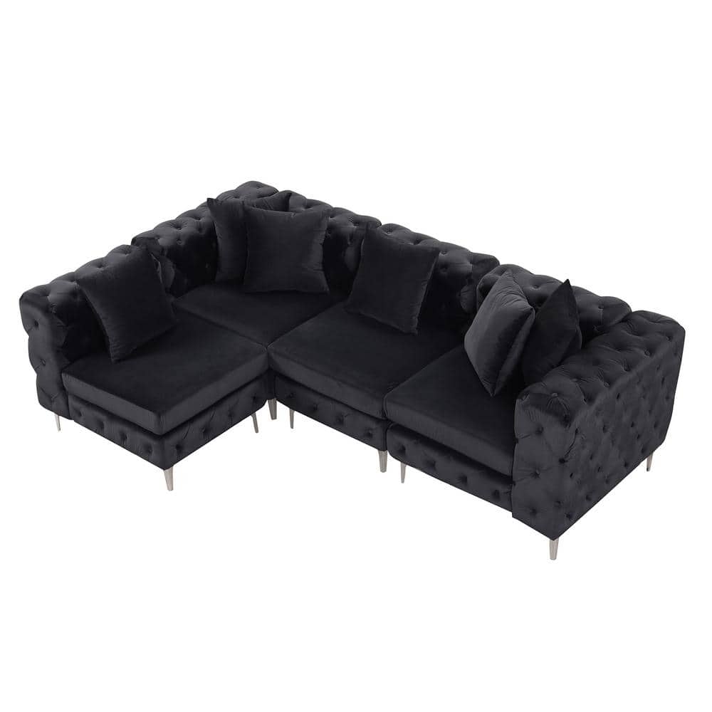 Morden Fort Tufted Modular Couch 122" Velvet 3 Seat Sectional Sofa L ...